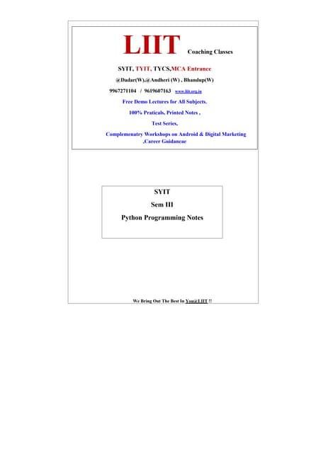 B Sc It Syit Sem 3 Python Programming Notes For Download Pdf