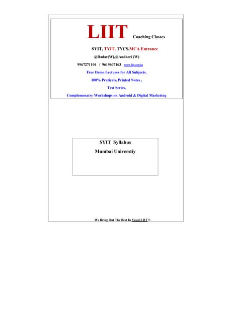 B Sc It Syit Sem 3 Sem 4 Syllabus As Per Mumbai University Pdf