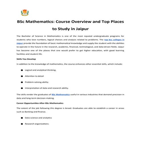 BSc Mathematics Course Overview and Top Places to Study in Jaipur.docx