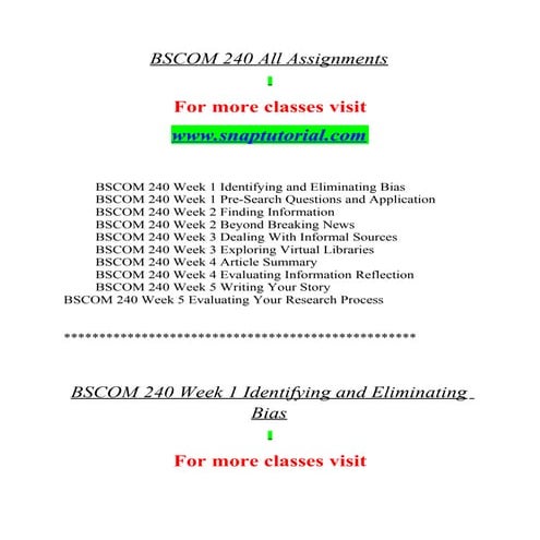 Bscom 240 Enhance teaching / snaptutorial.com