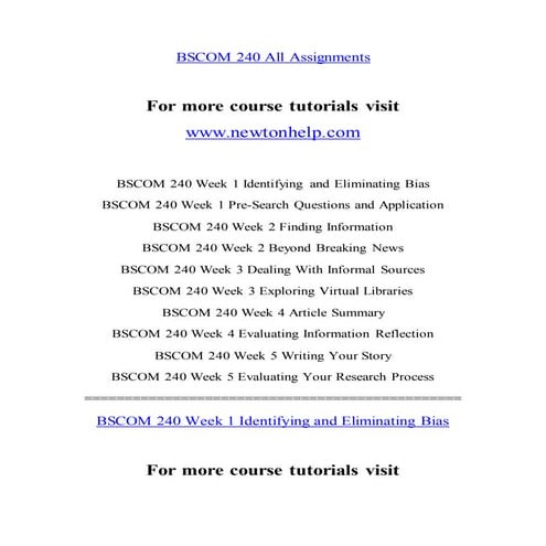 BSCOM 240 Expect Success/newtonhelp.com