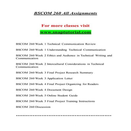 Bscom 260 Education Specialist-snaptutorial.com