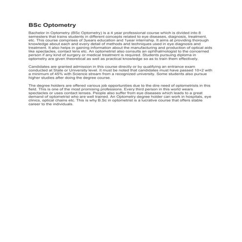 BSC OPTOMETRY | PDF
