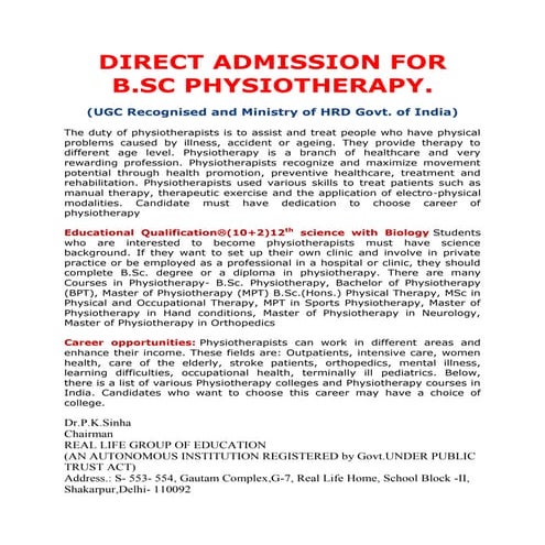 Bsc physiotherapy | DOCX