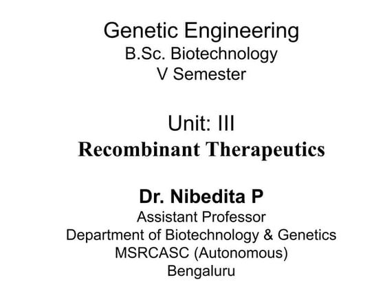 Insulin production by genetic engineering | PPTX