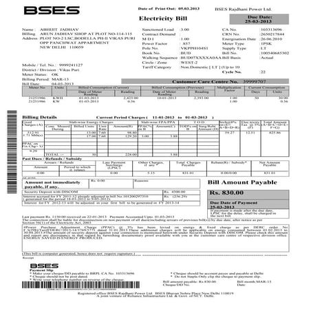 Bses bill | PDF