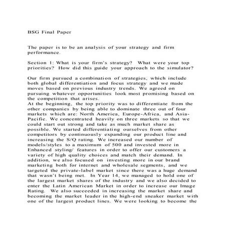BSG Final PaperThe paper is to be an analysis of your strate | DOCX