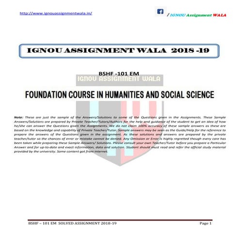 ignou bshf 101 eng assignment 2018-19 | PDF