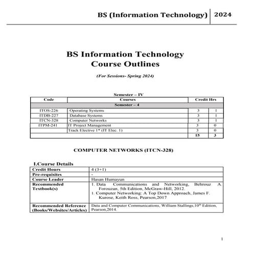 BSIT-4th-CN-Course Outlines.pdfc gjcnbcmjhmn | PDF