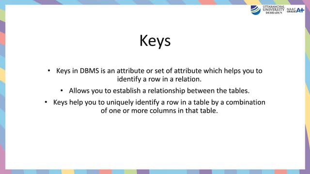 Database Keys & Relationship | PPTX