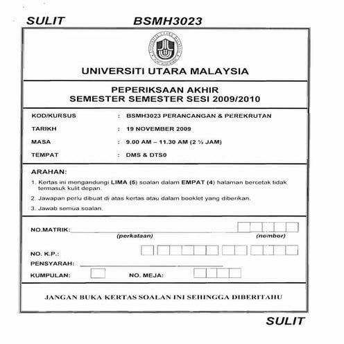 Bsmh 3023 past year1 | PDF