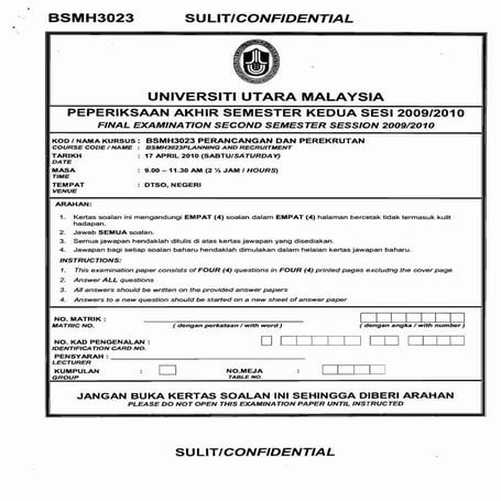 Bsmh 3023 past year3 | PDF