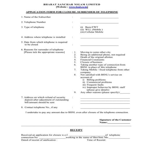 bsnl surrender form | PDF