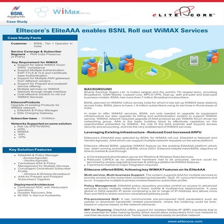 ElItecore’s EliteAAA enables BSNL Roll out WiMAX Services | PDF