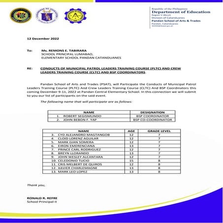 BSP Endorsement letter.docx | Education