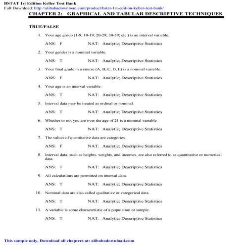 BSTAT 1st Edition Keller Test Bank | PDF