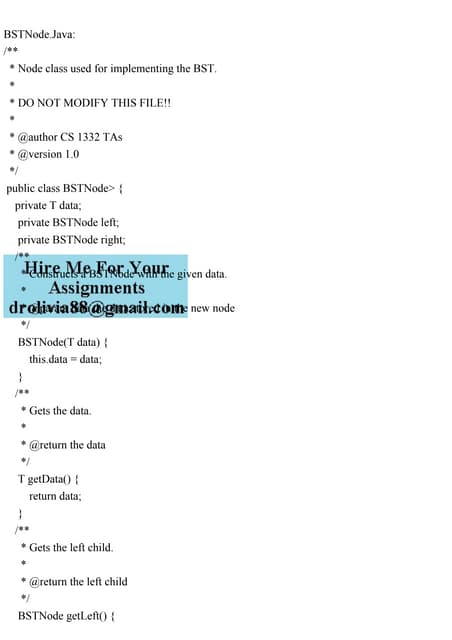 BSTNode.Java Node class used for implementing the BST. .pdf BSTNode.Java Node class used for implementing the BST. .pdf