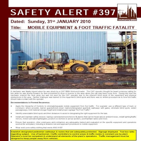 BSU Safety Alert Mobile Equipment Foot Traffic Fatality | PDF