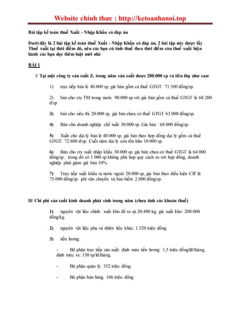 100 bài tập kế toán thuế có lời giải và đáp án | DOC