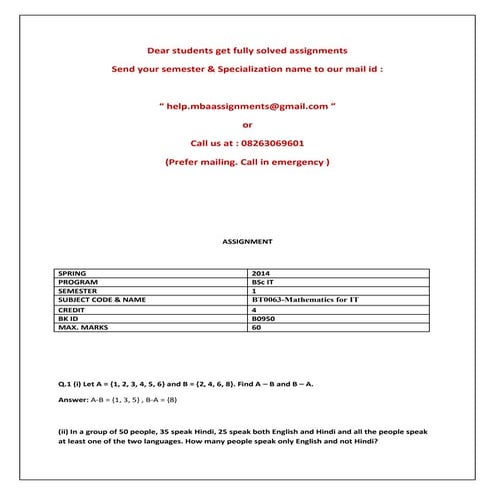 Bt0063 mathemetics for it | PDF