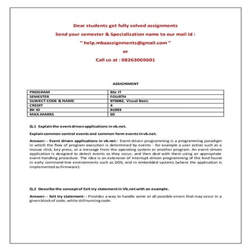 Bt0082, visual basic | DOCX | Databases | Computer Software and Applications