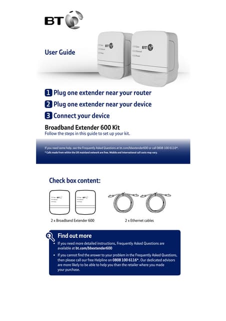 BT Broadband Extender Flex 1000 Kit User Guide | PDF | Computer ...