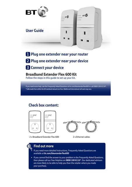 BT Broadband Extender Flex 1000 Kit User Guide | PDF