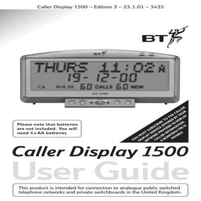Bt caller display 1500 user manual from Telephones Online www ...
