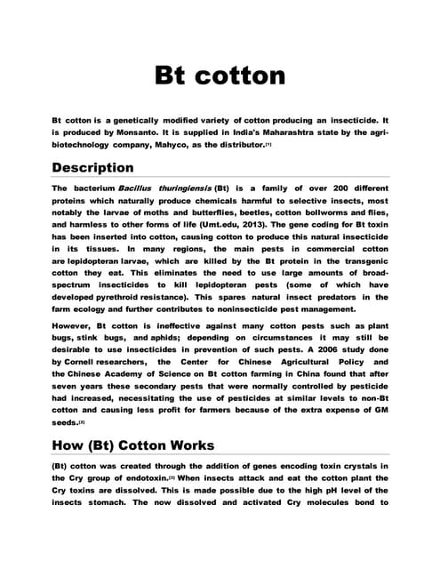 Bt Cotton Development Stages | PDF | Agriculture | Industries