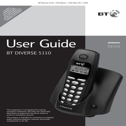Bt diverse 5110 User Guide from Telephones Online www.telephonesonline ...