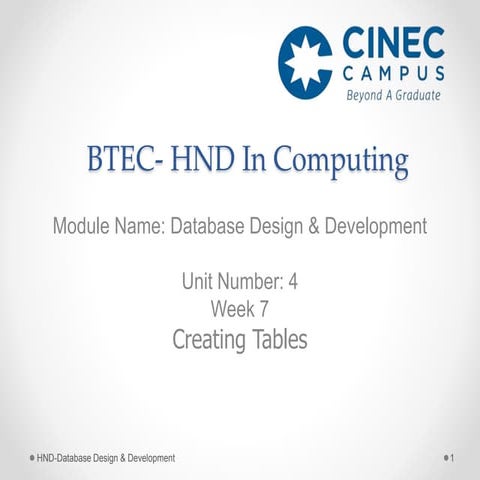 BTEC- HND In Computing-Creating Table_Week6.pptx