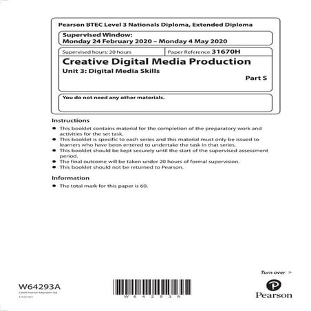 BTEC Level 3 Creative Media Unit 3: Digital Media Skills May 2020 | PDF