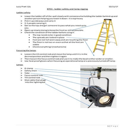 Btec ladder safety and lamp rigging | DOCX