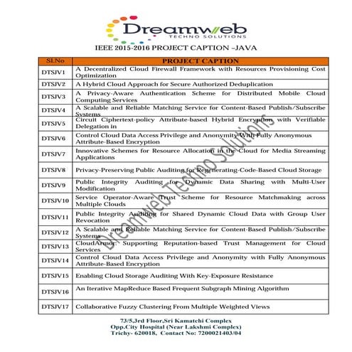 Btech ieee 2015-16 java projects @ dreamweb techno solutions-trichy - copy - copy - copy | PDF