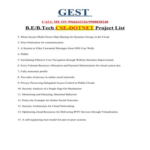 Btech cse dotnet list | DOC