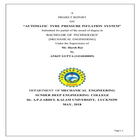 Btech final year project automatic tyre pressure inflation system. | DOCX