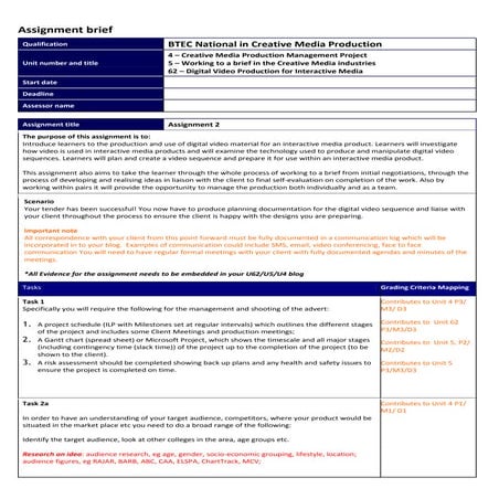 Task 4i – questionnaire on the finished creative media digital video ...
