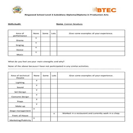 BTEC Skills Audit | DOCX