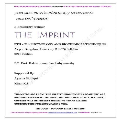 Bth 201 enzymology and biochemical techniques | PDF | Chemistry | Science