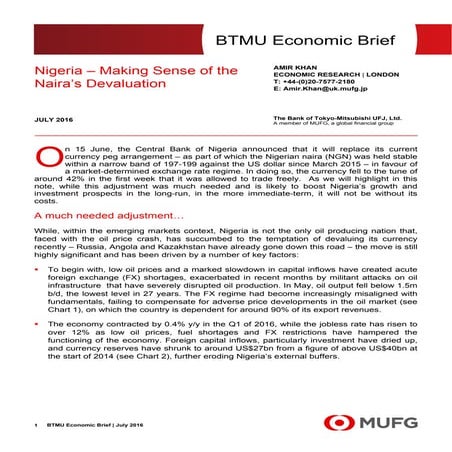 Btmu Economic Brief - Nigeria: Making Sense of the Naira's Devaluation | PDF