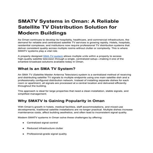 SMATV Systems in Oman: A Reliable Satellite TV | PDF