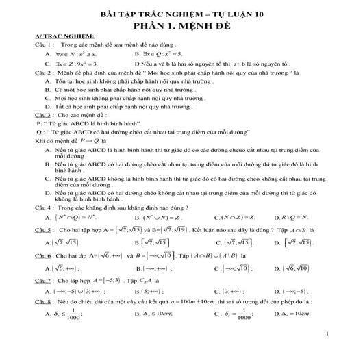 Bt tổng hợp toán 10 hk1 | PDF