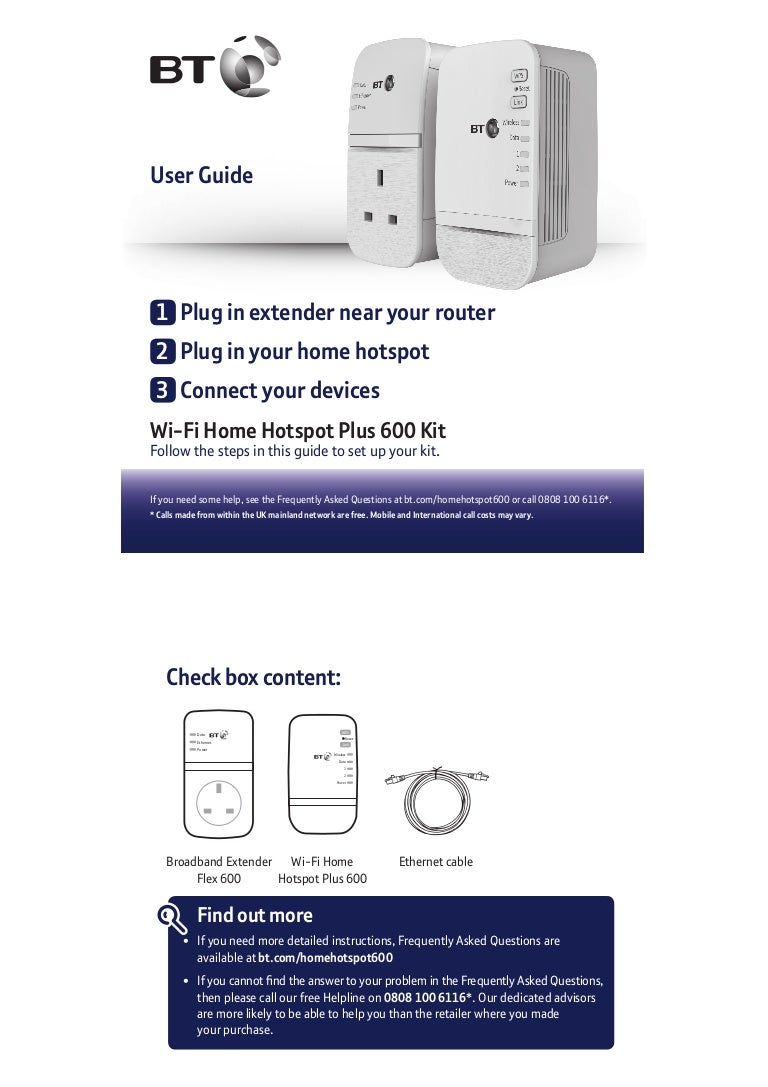 BT Wi-Fi Home Hotspot Plus 600 Kit User Guide