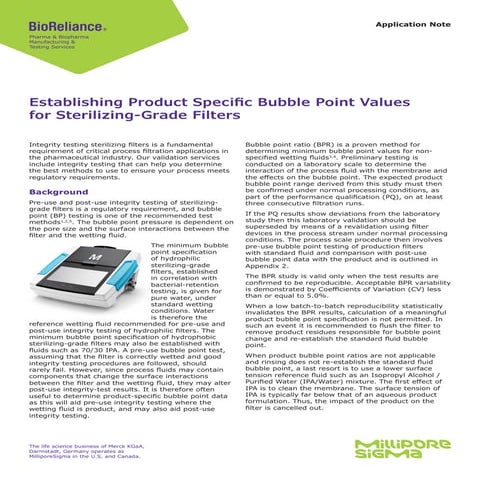 Establishing Product Specific Bubble Point Values for Sterilizing-Grade ...