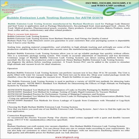 Bubble emission leak testing systems for astm d3078 | PDF