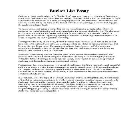 Bucket List Essay. Narrative essay: Bucket list college essay | PDF