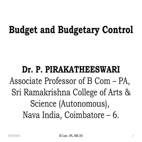Budget Budgetary Control Unit 5 Pptx