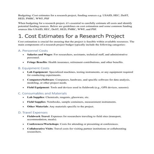 Budgeting Cost estimates for a research project | PDF
