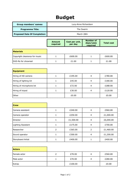 Radio Task 8 | Budgeting | PDF