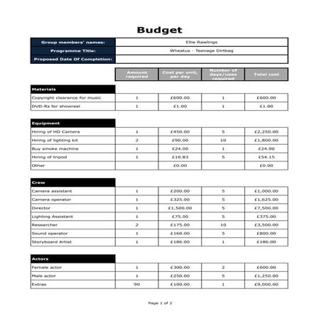 Budget | PDF | Music Video | Genres